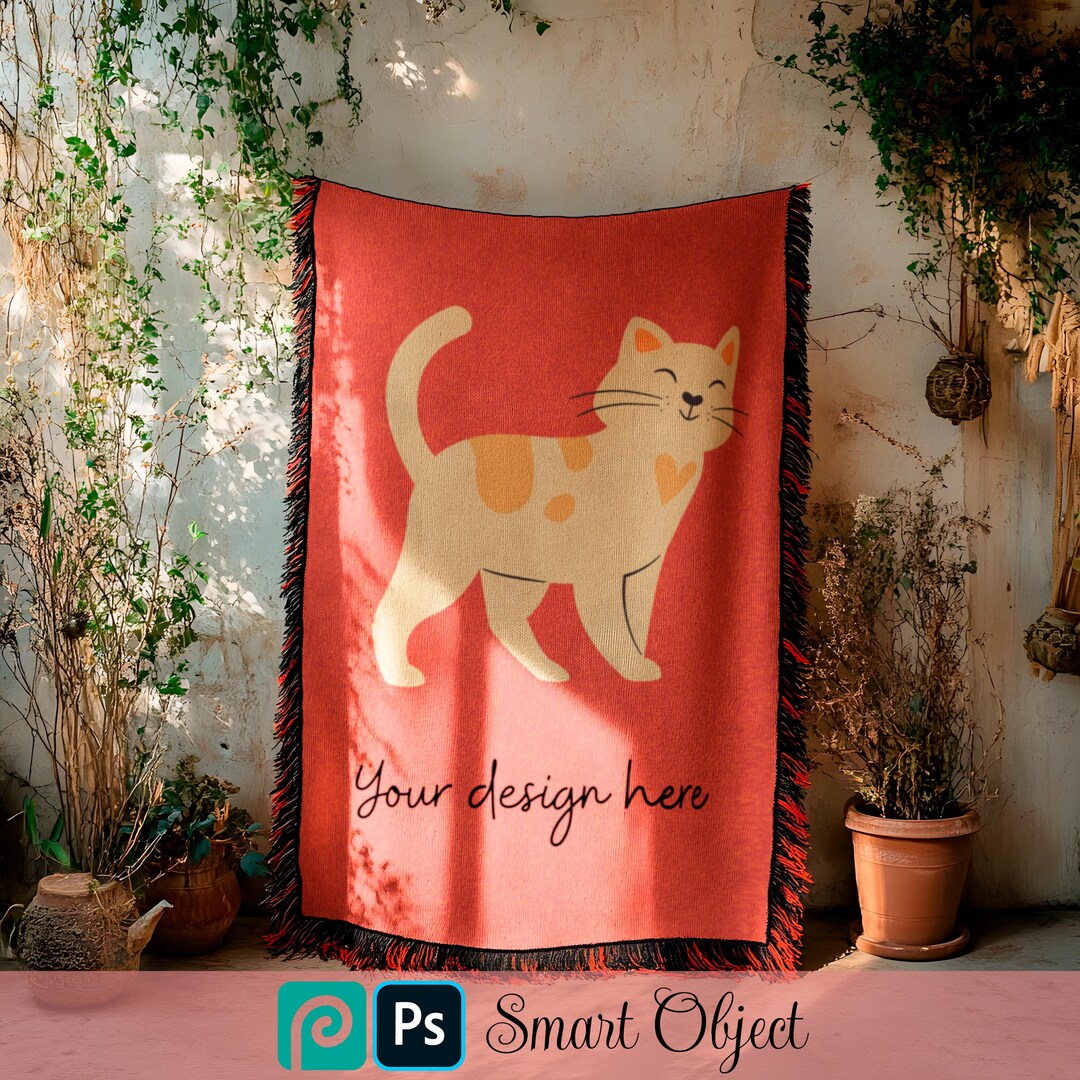 Woven Blanket Mockup Photoshop Smart Object Photopea Blanket Mockup PSD ...