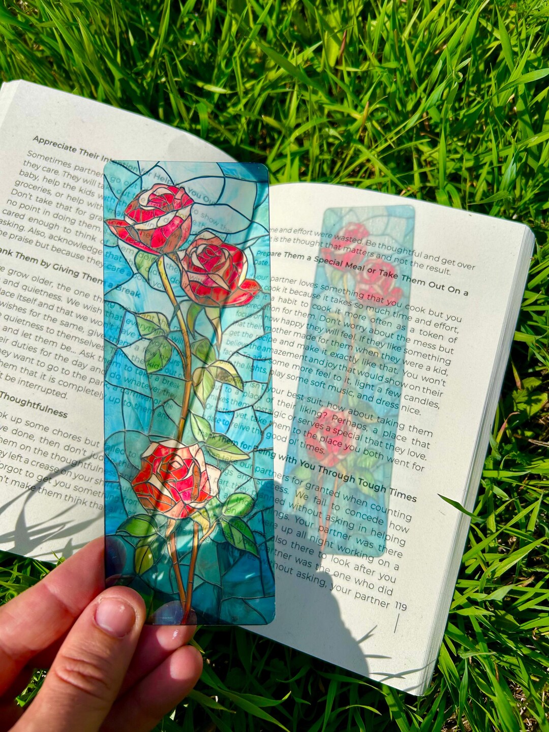 Red Rose Stained Glass Bookmark – Elegant Floral Bookmark, Gothic ...