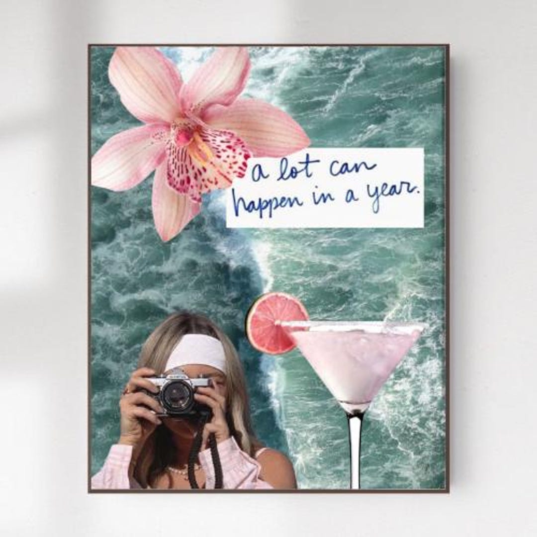 Pink Beach Girl Collage Poster - Etsy
