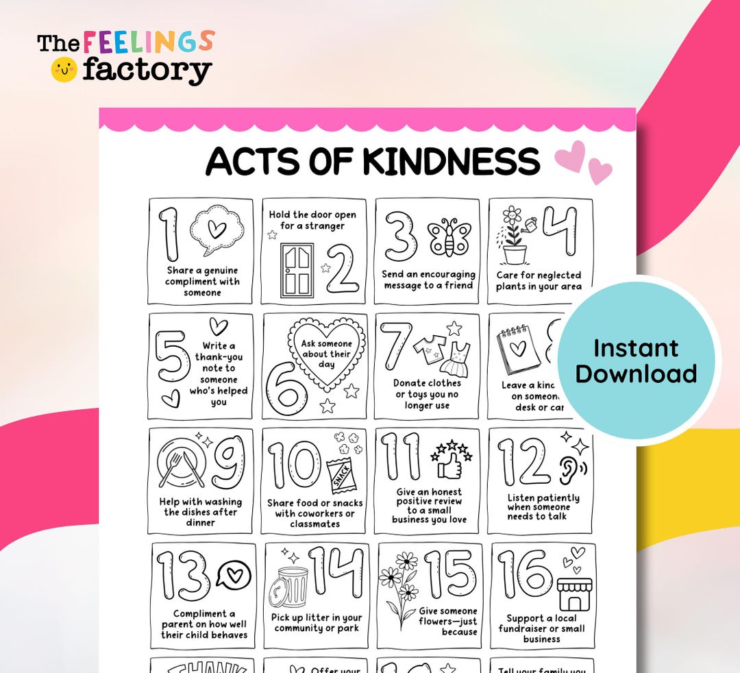 Acts of Kindness Worksheet: Kids Gratitude Journal (digital Download ...