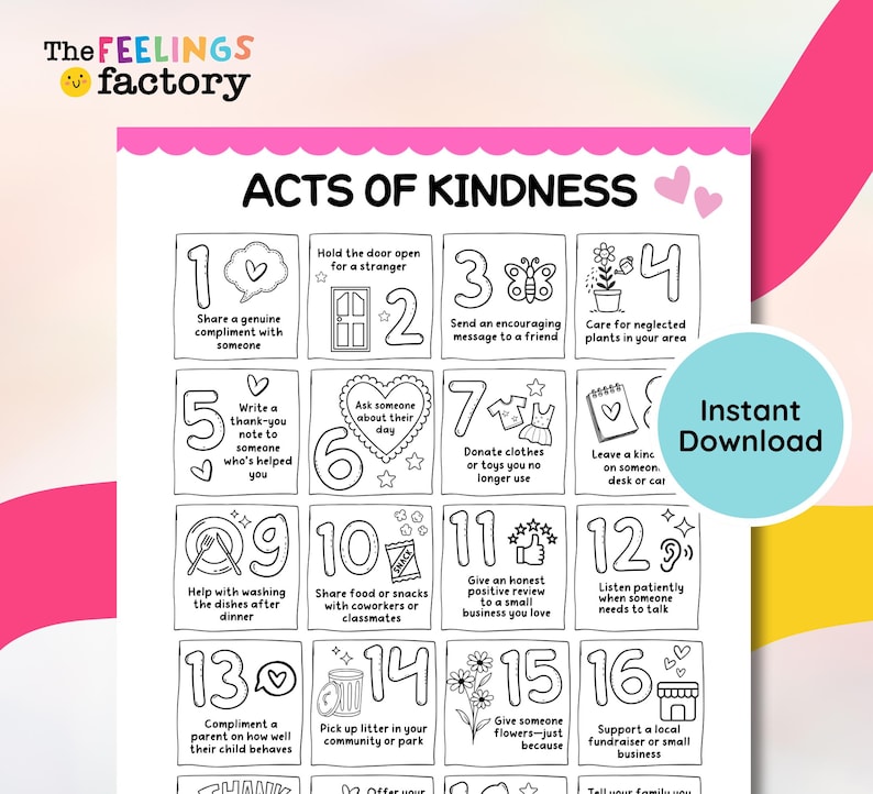 Acts of Kindness Worksheet: Kids Gratitude Journal (digital Download ...