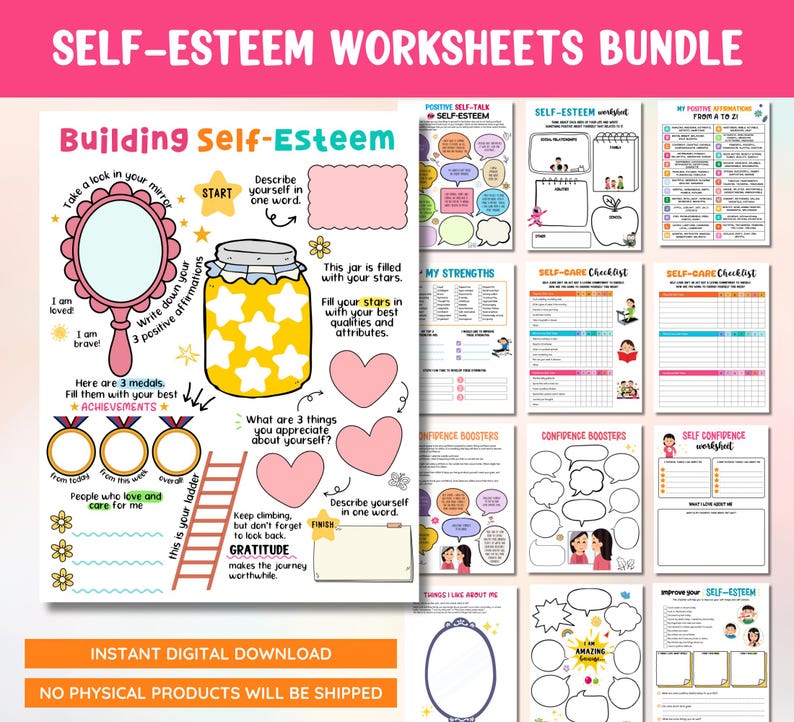 Self-esteem Worksheet Bundle: Mental Health Activities for Kids & Teens ...