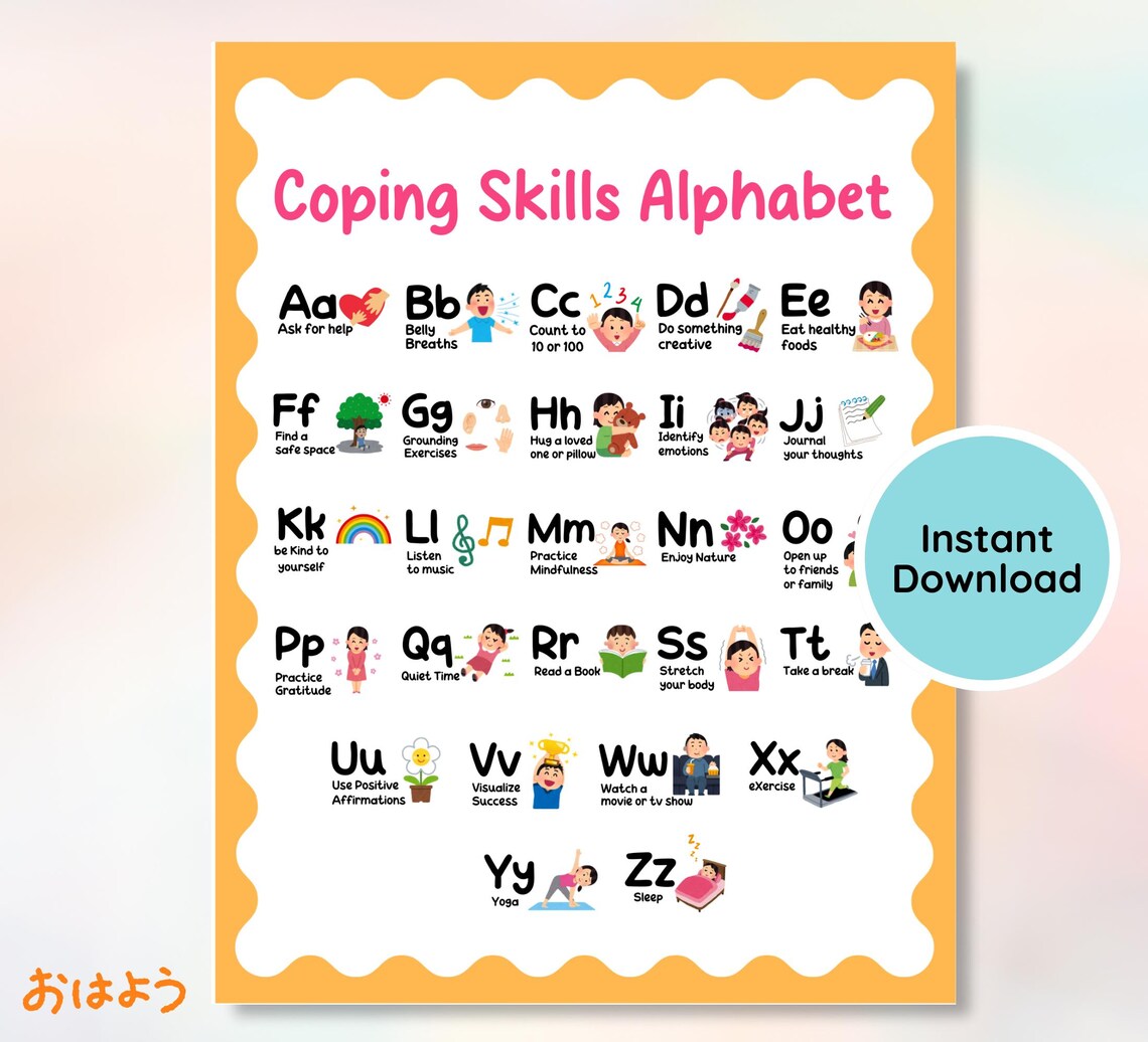 Coping Skills Alphabet Poster, A to Z Coping Skills Handout, Calm ...