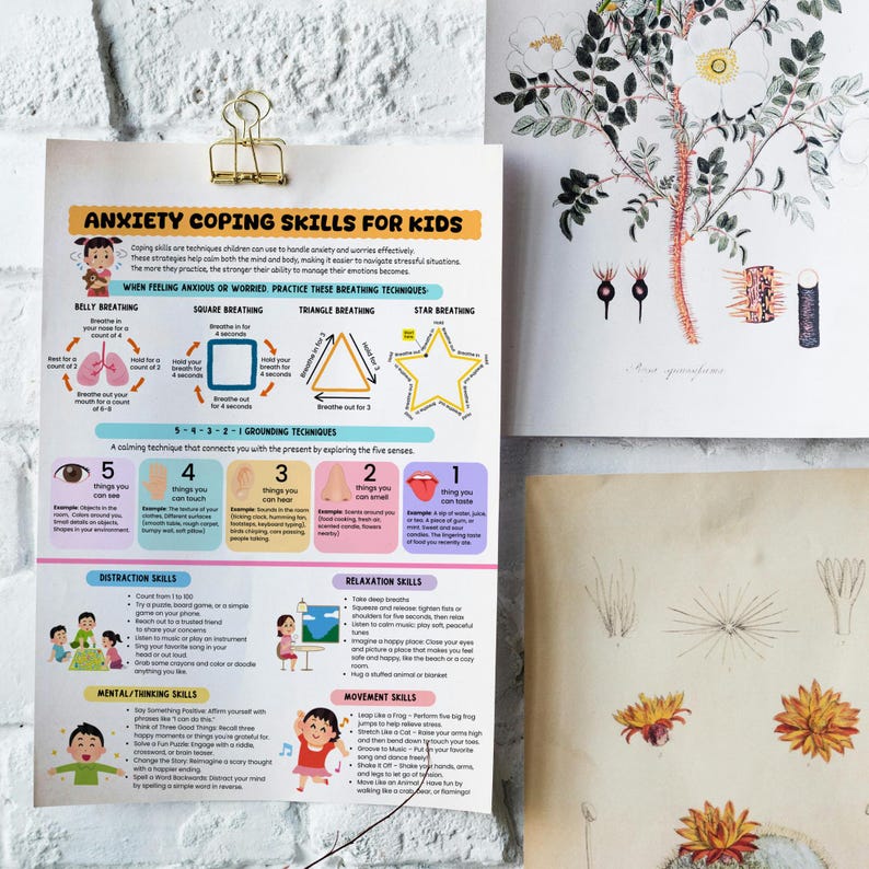 Anxiety Coping Skills for Kids Handout, Anxiety Relief, Breathing ...