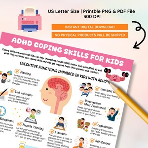 ADHD Coping Skills for Kids Handout, Executive Function Strategies ...