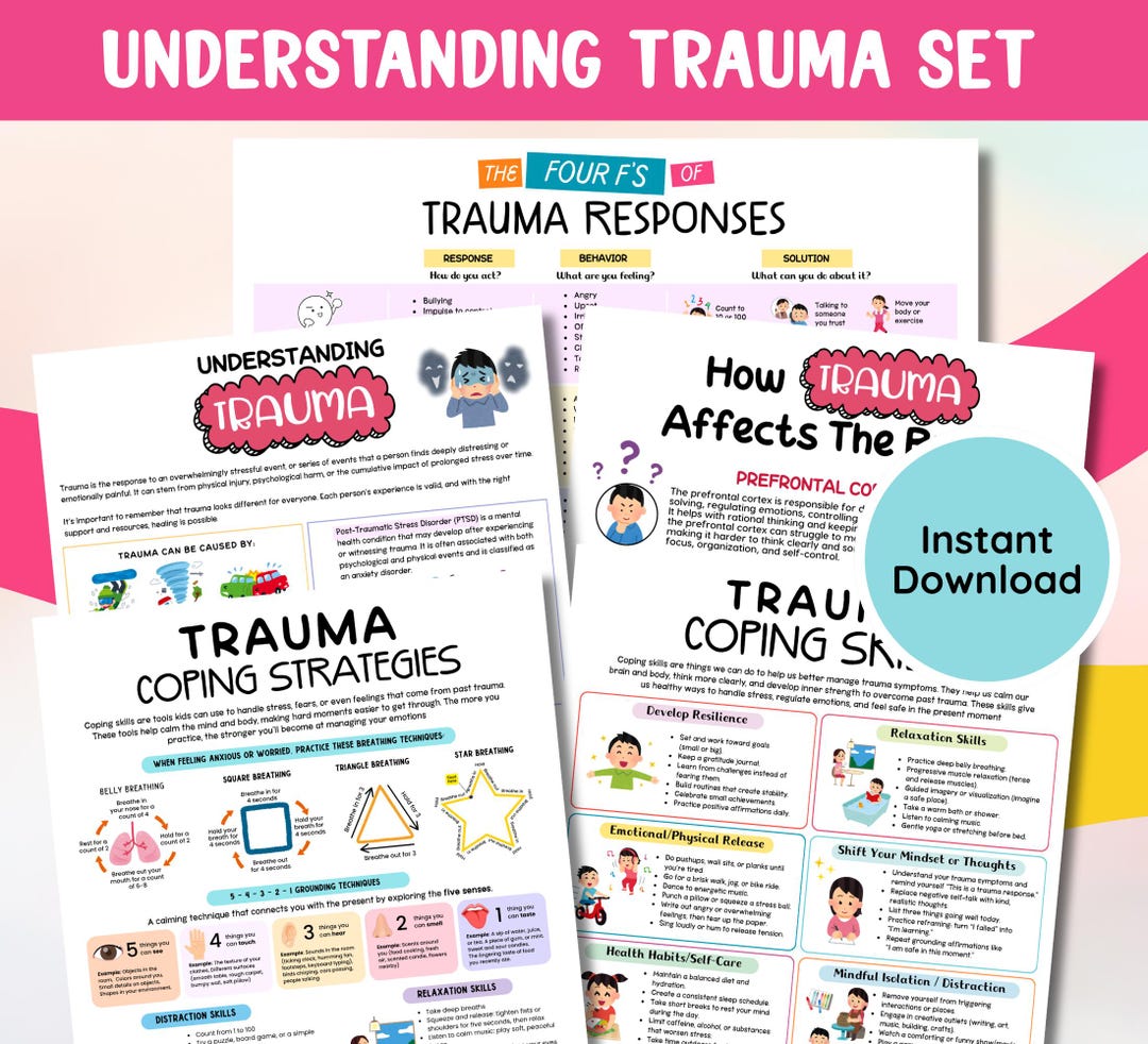 Understanding Trauma Set, Coping Skills Handouts, Mental Health, Self ...