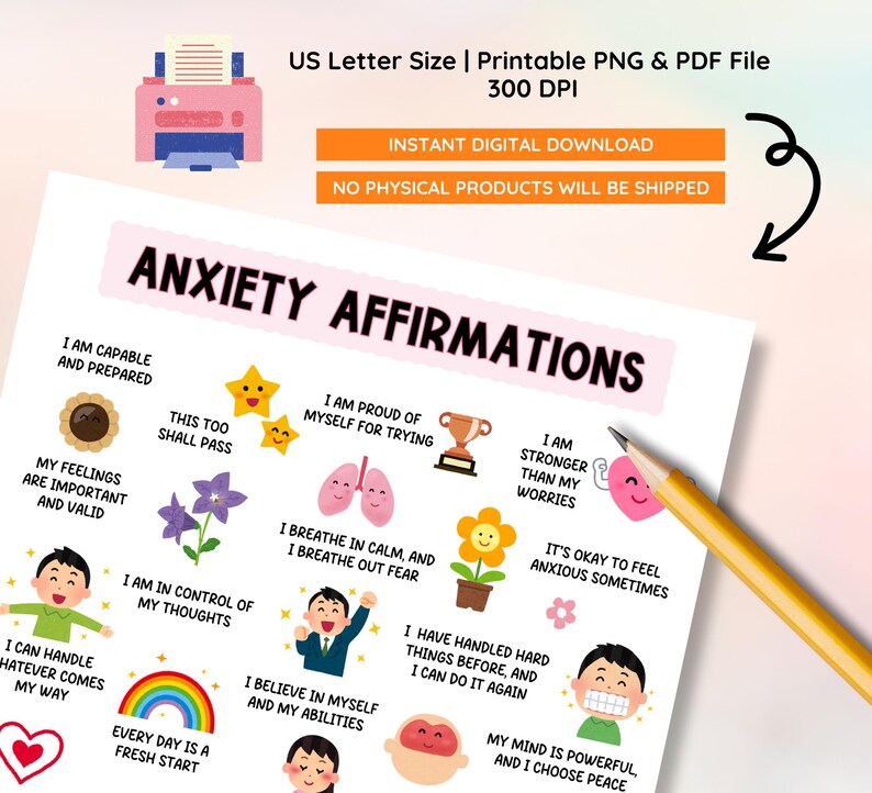Anxiety Affirmations Poster for Kids & Teens: Coping Skills (digital ...