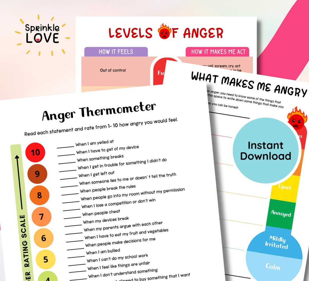 My Anger Triggers Thermometer Fillable Worksheet, Levels of Anger ...