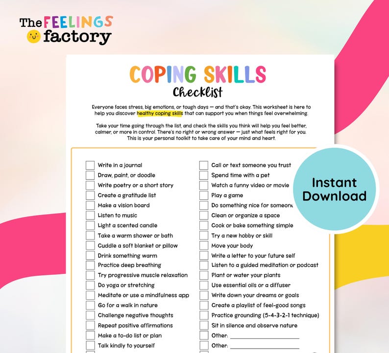 Coping Skills Checklist, Coping Strategy Tips, Grounding Techniques ...