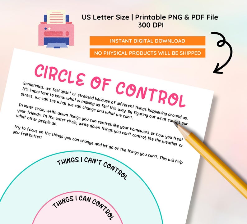 Circle of Control Worksheet, Coping Skills & Anxiety Tools, Things I ...