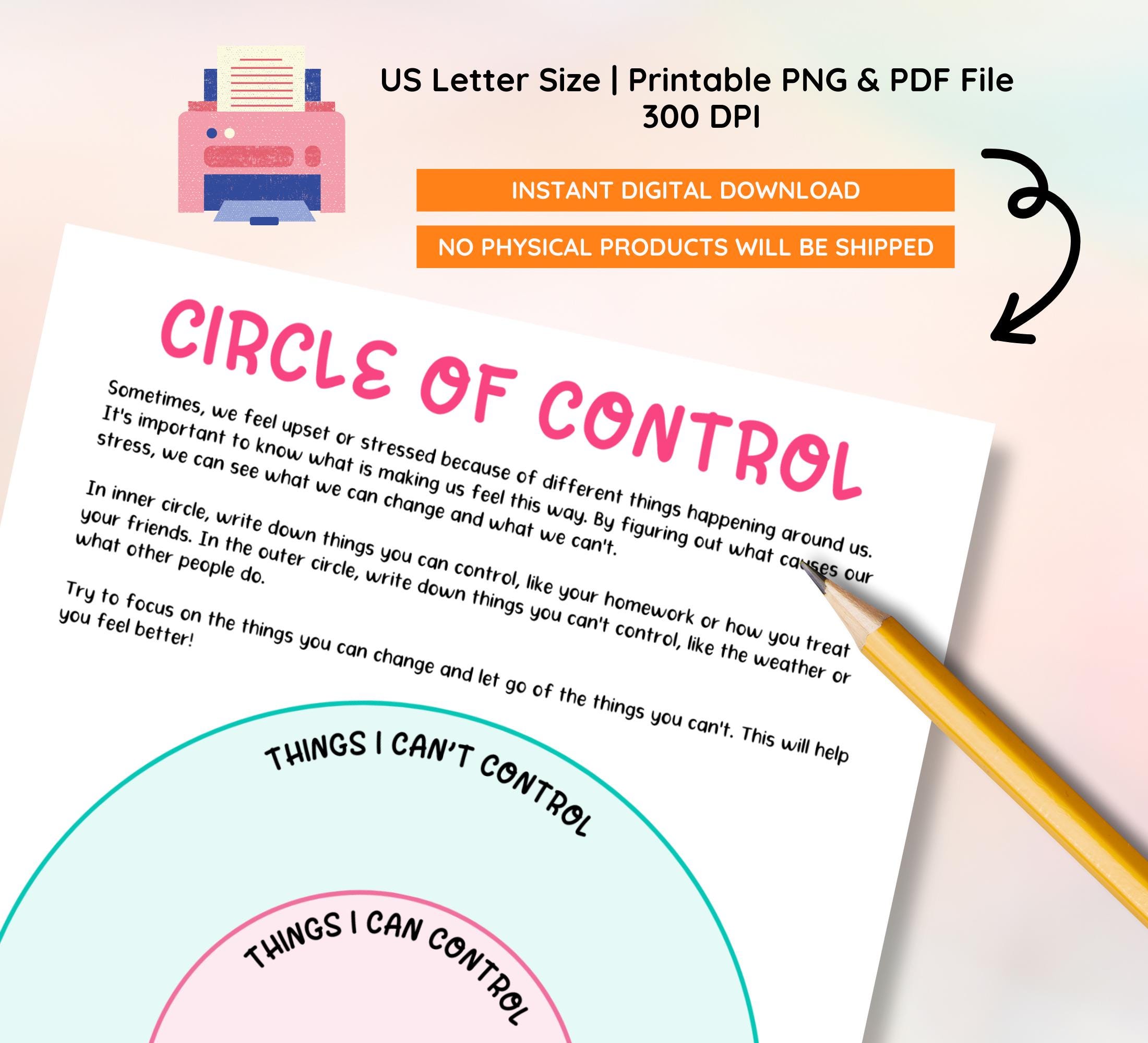 Circle of Control Worksheet: Coping Skills, Anxiety Tools (PDF) - Etsy