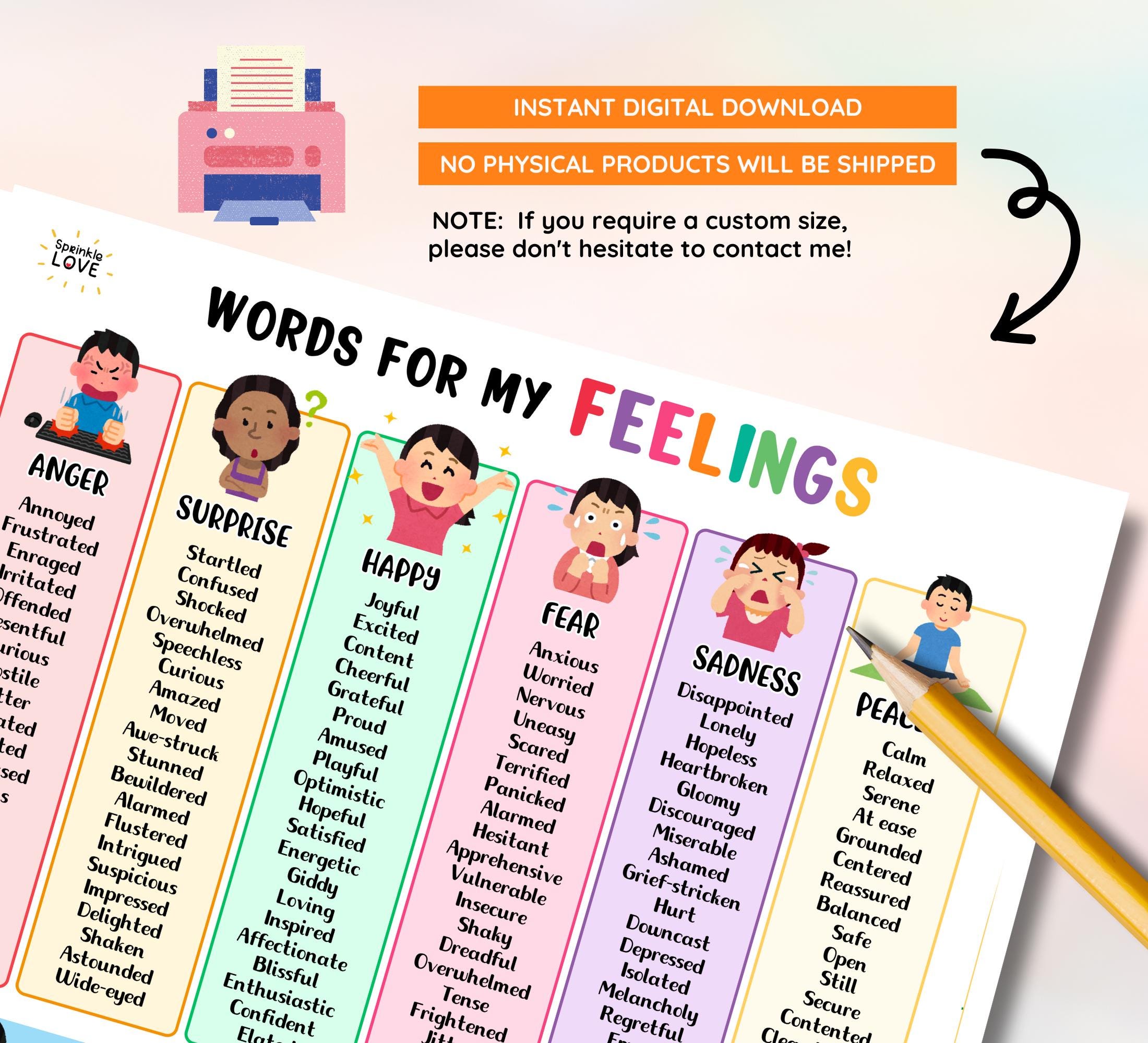 Feelings Vocabulary Poster, Social Emotional Learning Tool, Calming ...