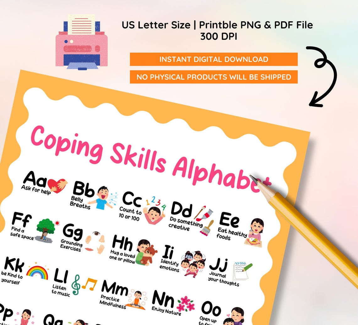 Coping Skills Alphabet Poster, A to Z Coping Skills Handout, Calm ...