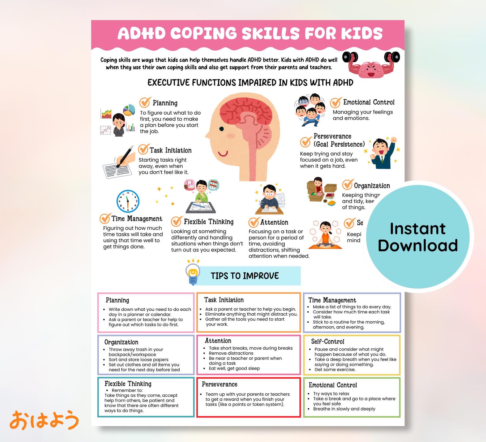 ADHD Coping Skills Chart for Kids, Therapy Resource (PNG & PDF) - Etsy