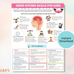 ADHD Coping Skills for Kids Handout, Executive Function Strategies ...