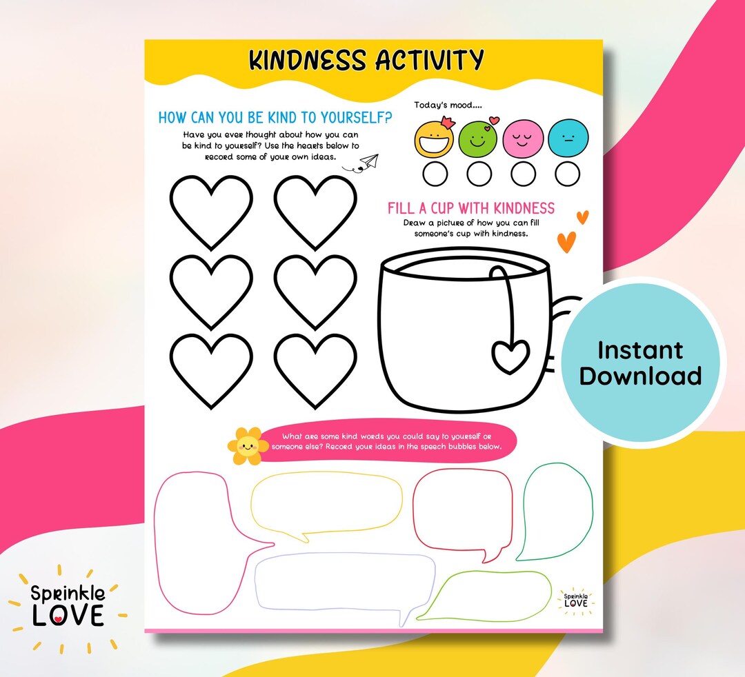 Kindness Activity Worksheet, Fill Your Cup With Positivity, Printable ...