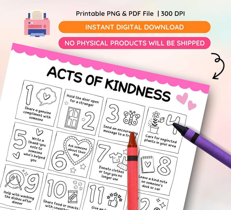 Acts of Kindness Worksheet: Kids Gratitude Journal (digital Download ...