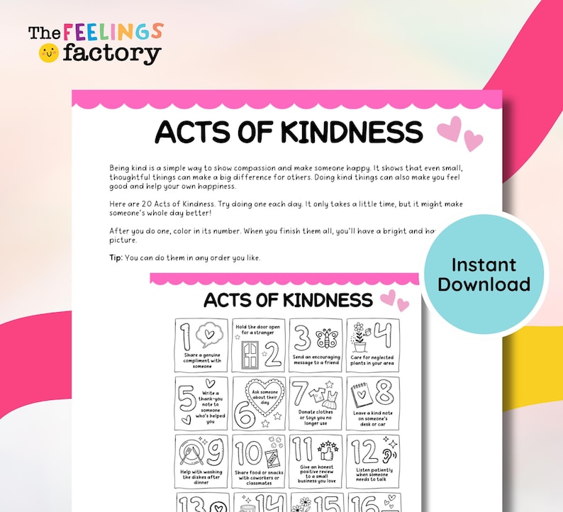 Acts of Kindness Worksheet: Kids Gratitude Journal (digital Download ...