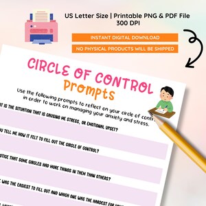 Circle of Control Worksheet, Coping Skills & Anxiety Tools, Things I ...