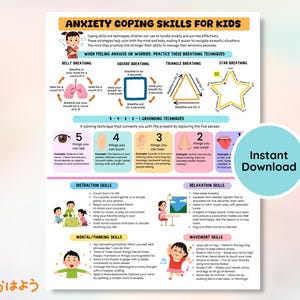 Anxiety Coping Skills for Kids Handout, Anxiety Relief, Breathing ...