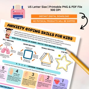Anxiety Coping Skills for Kids Handout, Anxiety Relief, Breathing ...