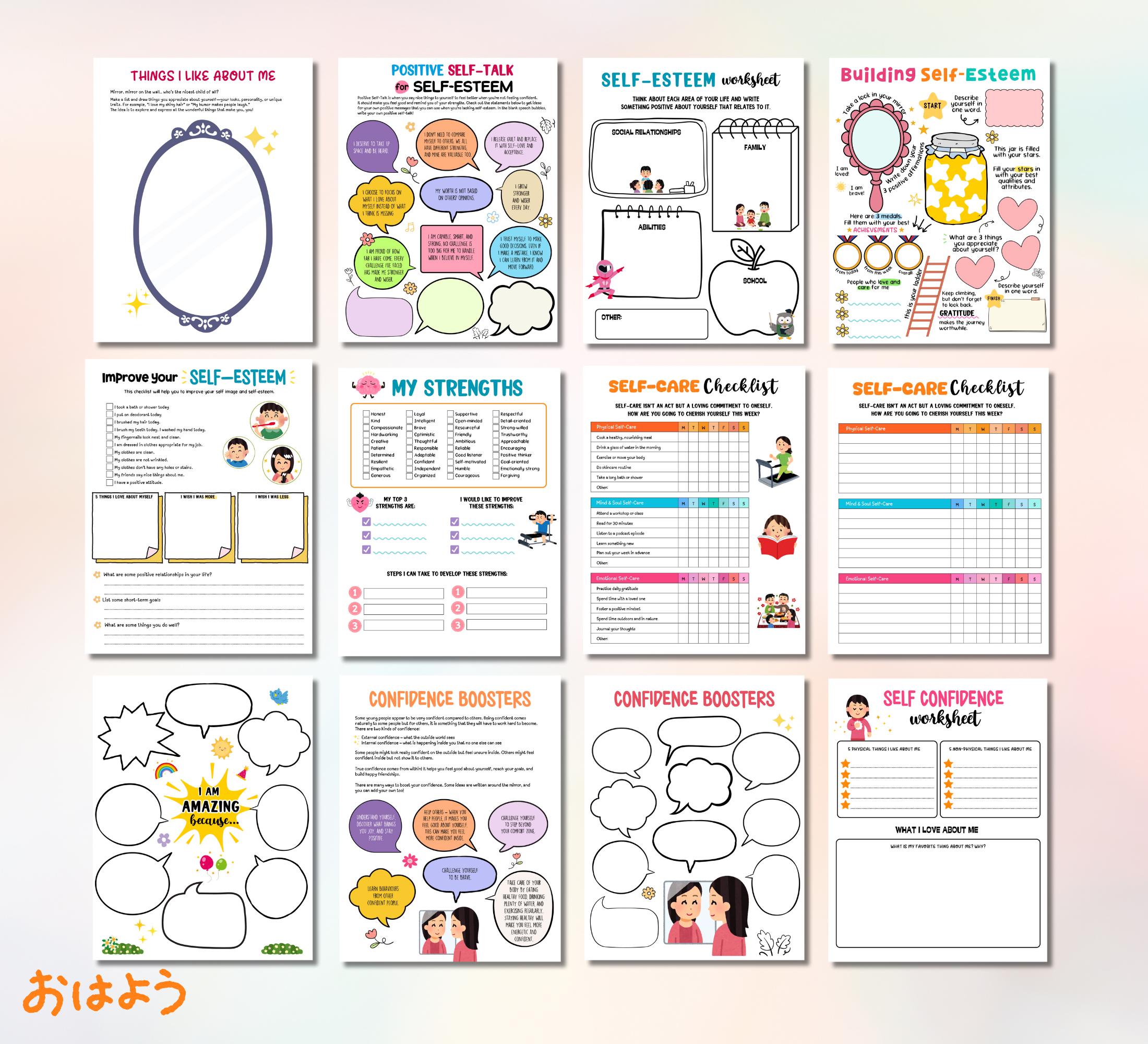 Self-esteem Worksheet Bundle: Mental Health Activities for Kids & Teens ...