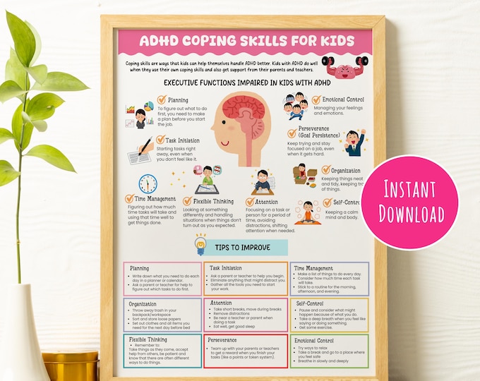 ADHD Coping Skills Chart for Kids, Therapy Resource (PNG & PDF) - Etsy