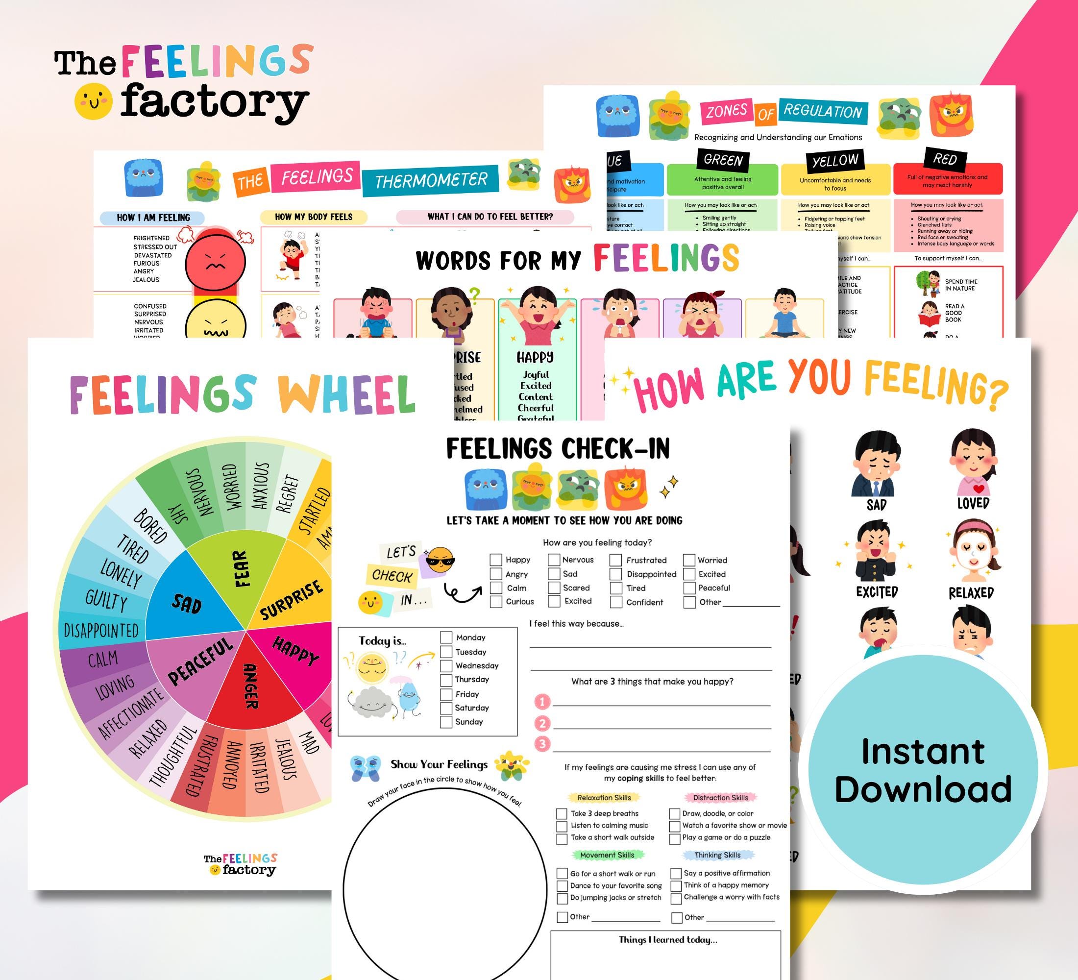 Feelings Emotions Coping Skills Bundle Set, SEL Activities, School ...