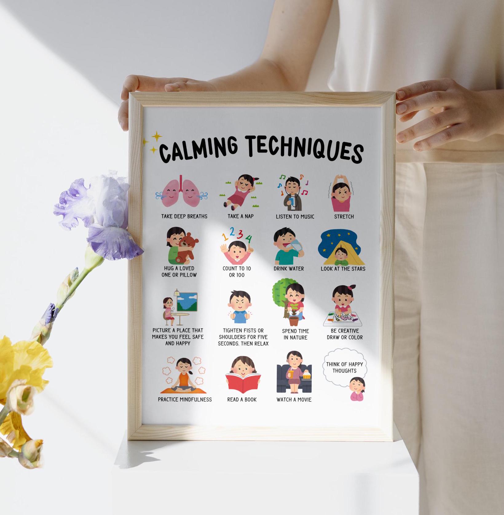 Calming Techniques Poster: Feelings Chart, Mindfulness Decor (printable ...