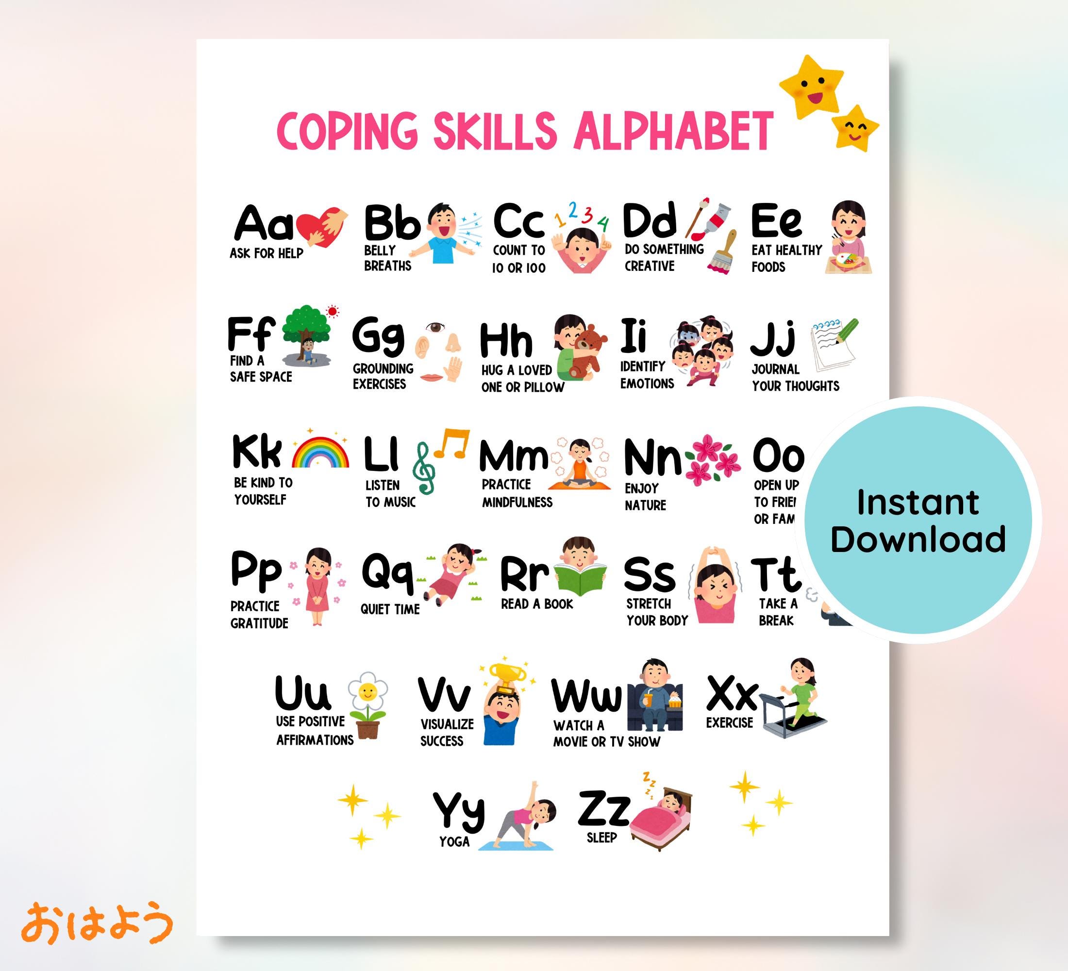 Coping Skills Alphabet Poster, A to Z Coping Skills Handout, Calm ...