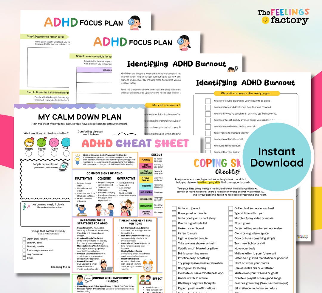 ADHD Coping Skills Toolkit, Focus Planner, Burnout Recovery Guide ...