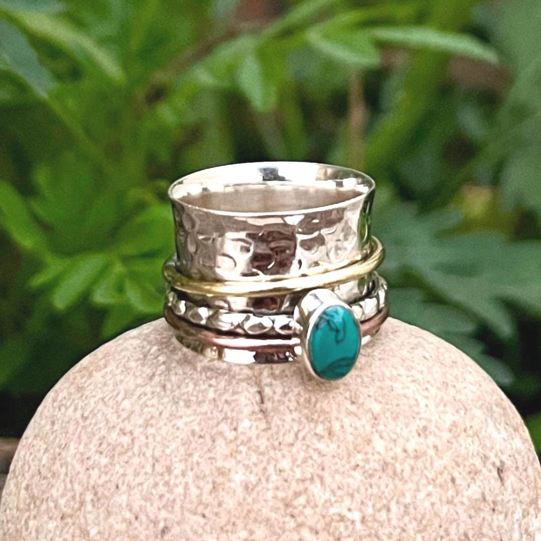925 Sterling Silver Turquoise Spinner Ring – Anxiety Relief Fidget Ring ...
