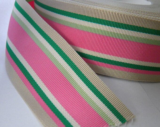 Preppy Pink Stripe Grosgrain Ribbon, Vintage Designer Stripe Ribbons, 1 ...