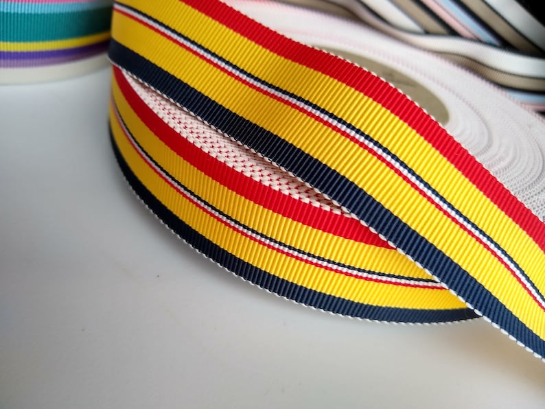 Collegiate Red Yellow Navy Blue Stripe Grosgrain Ribbon | Etsy