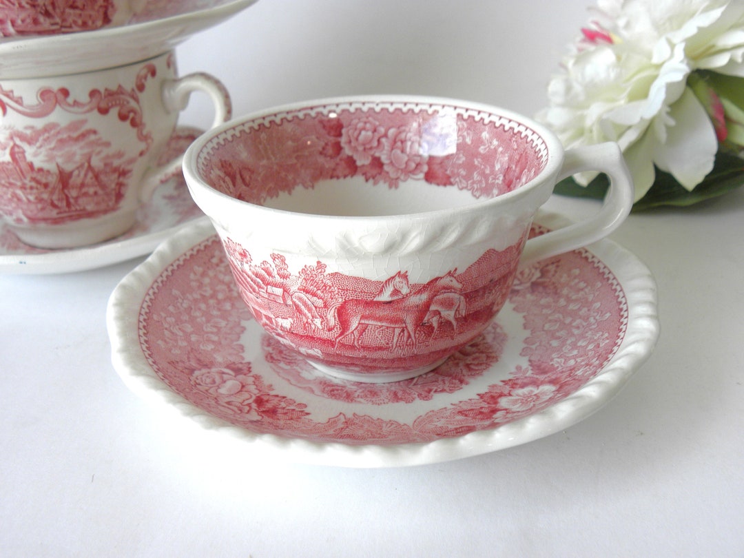 Vintage WM Adams Red Transferware Teacup and Saucer: English Ironstone ...