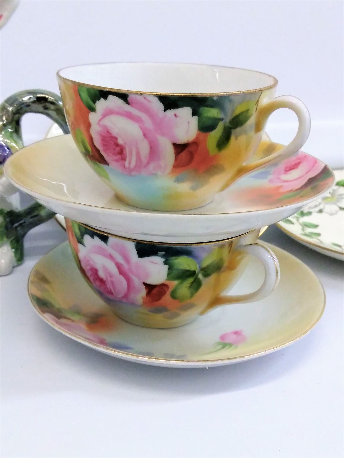 Nippon Teacups Set of 2 Hand Painted Tea Cups Japan Pink - Etsy
