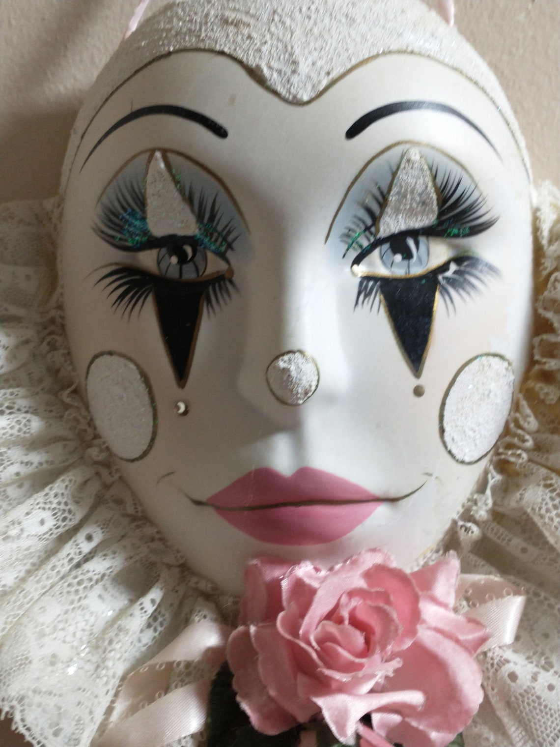 Vintage Handmade Pierrot Clown Hanging Face Mask French - Etsy