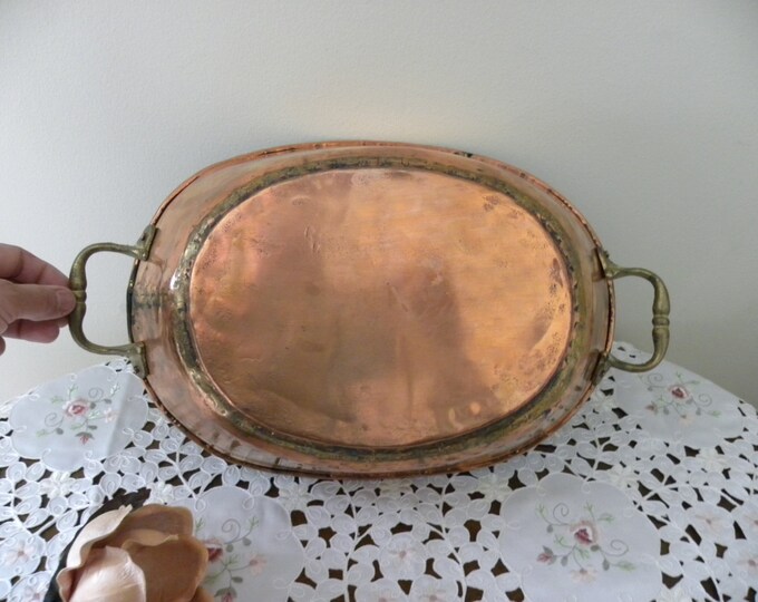 Oval Vintage Copper Pan With Brass Handles, Copper Planter Heavy Weight ...