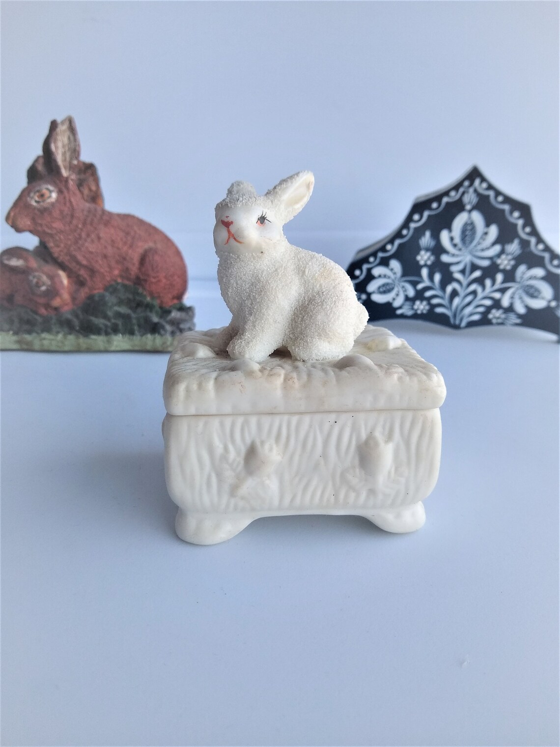 Snow Bunny Jewelry Trinket Box White Bunny Porcelain Trinket | Etsy