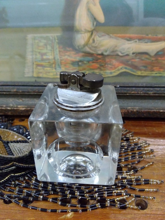 Glass Cube Lighter Square Cube Glass Concave Lighter Vintage | Etsy