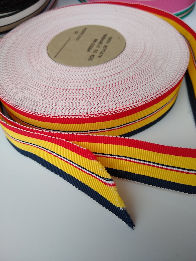 Collegiate Red Yellow Navy Blue Stripe Grosgrain Ribbon | Etsy