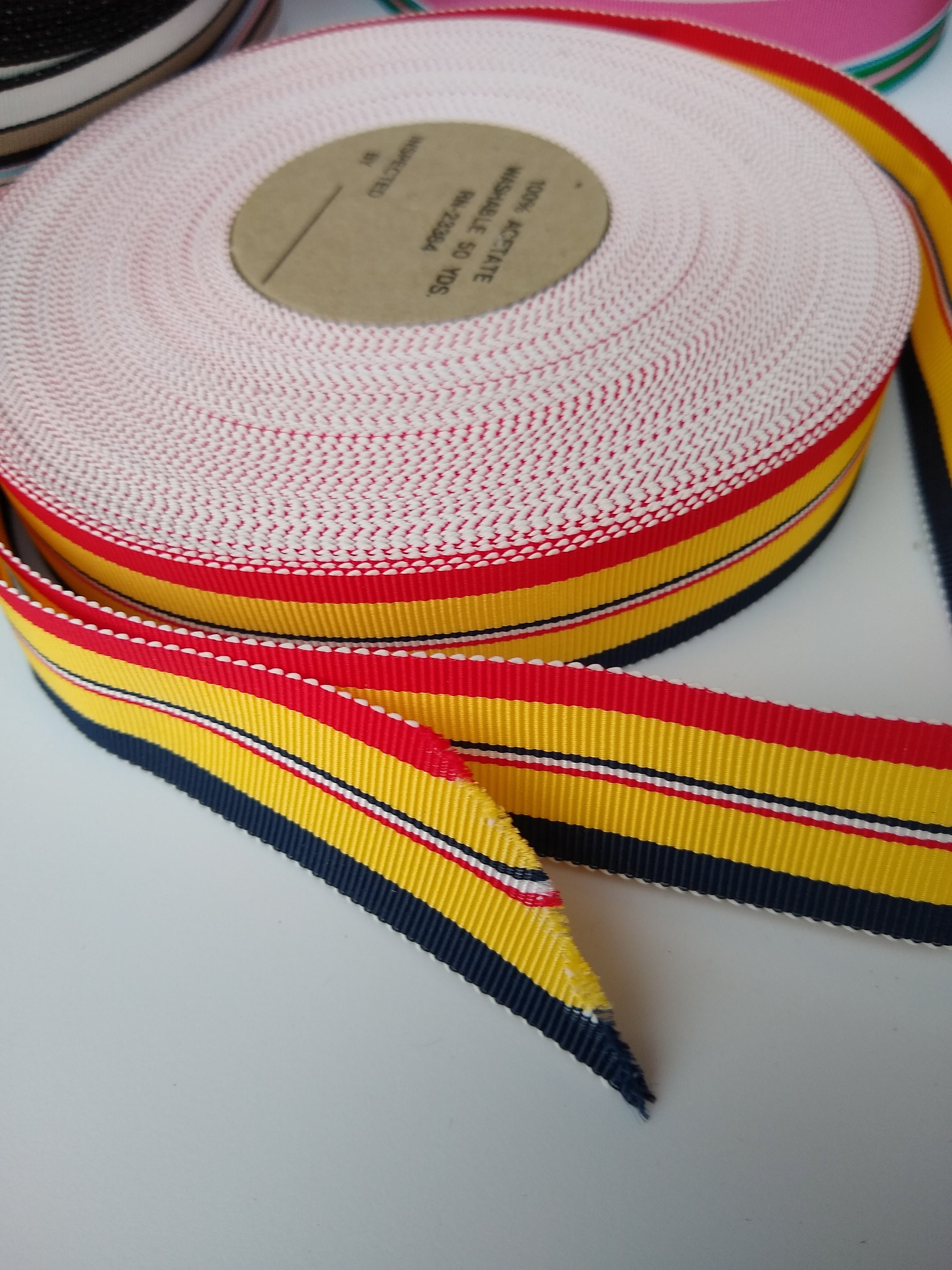 Collegiate Red Yellow Navy Blue Stripe Grosgrain Ribbon | Etsy