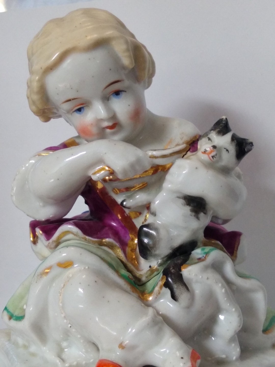 Vintage Conta and Boehme Porcelain Trinket Box Girl Feeding Cat ...