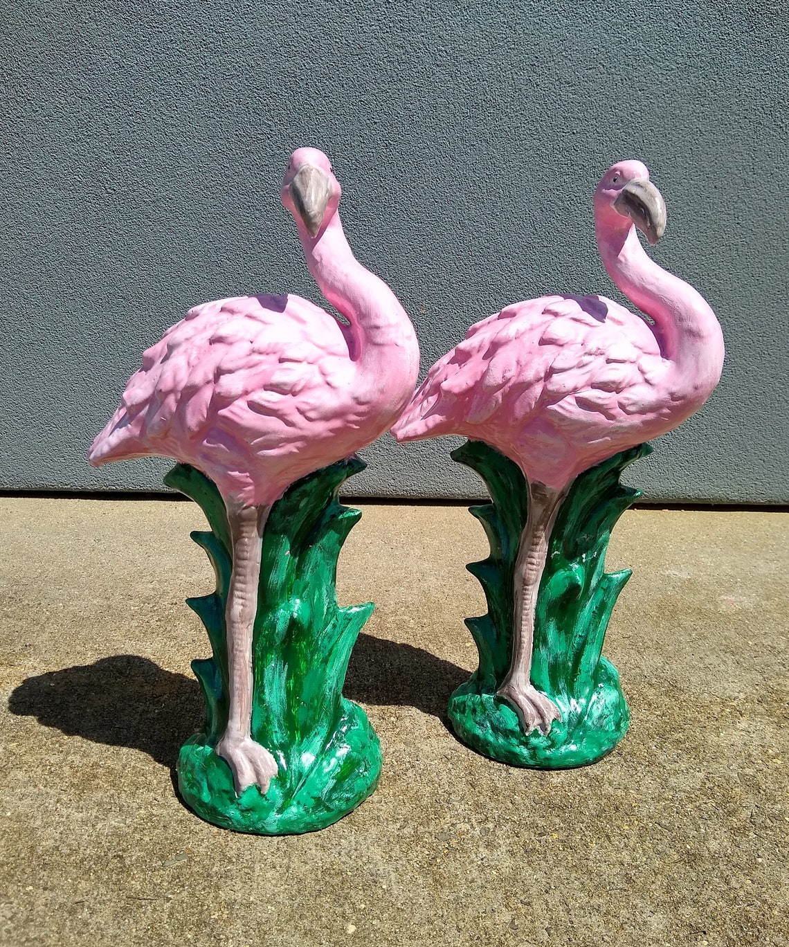 Pair Ceramic Pink Flamingo Bird Figurine Statue Sculpture | Etsy