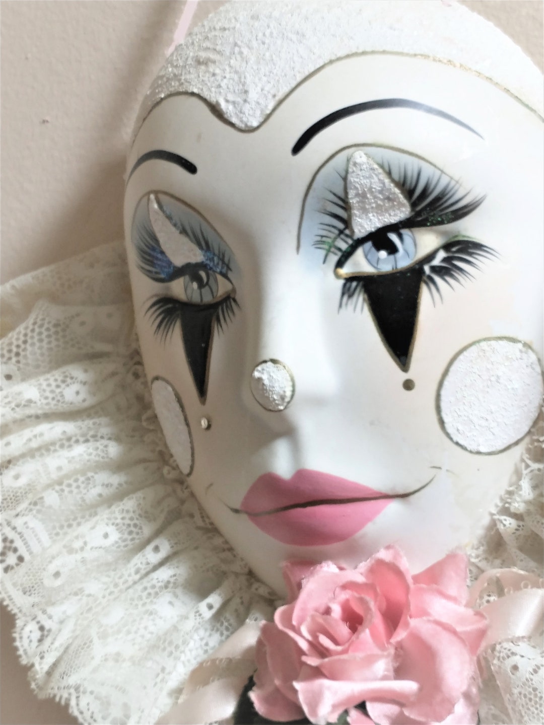Vintage Handmade Pierrot Clown Hanging Face Mask French - Etsy