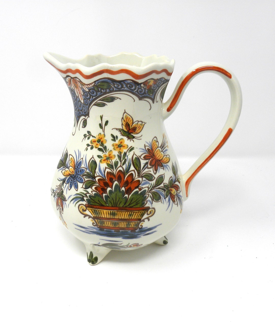 Delft Holland Polychrome Footed Pitcher Jug Made in Holland, Rare Hard ...