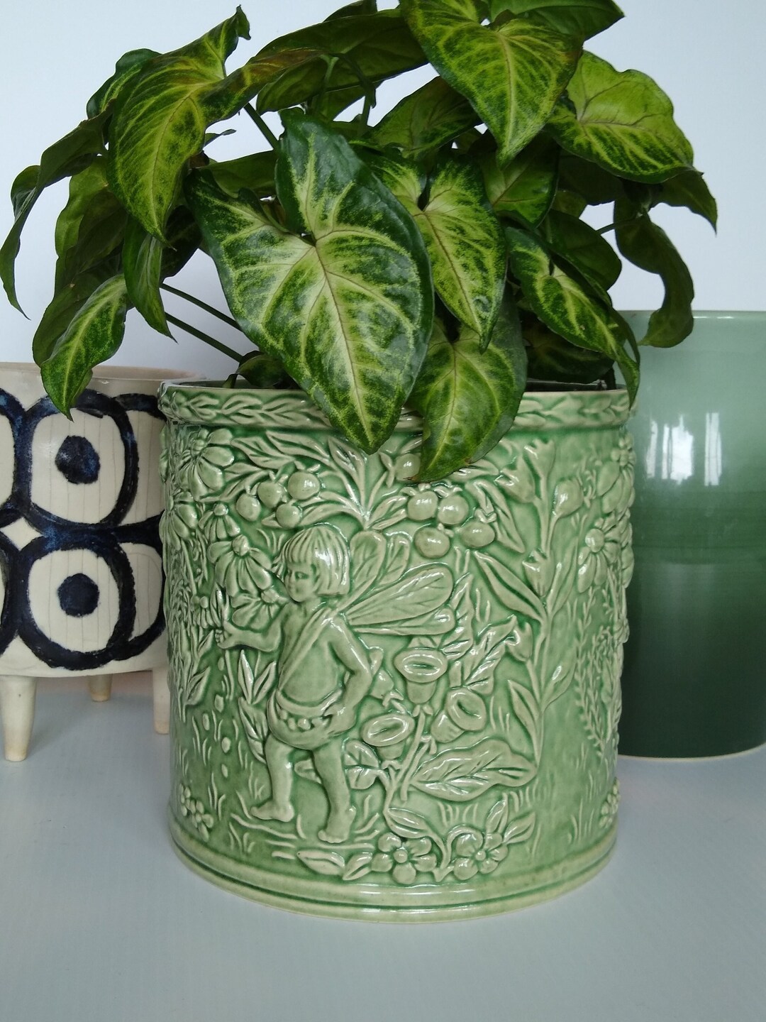 Fairy Green Ceramic Planter Portugal, Kate Williams for PORTA Pottery Flower Pot Planter Fairy ...
