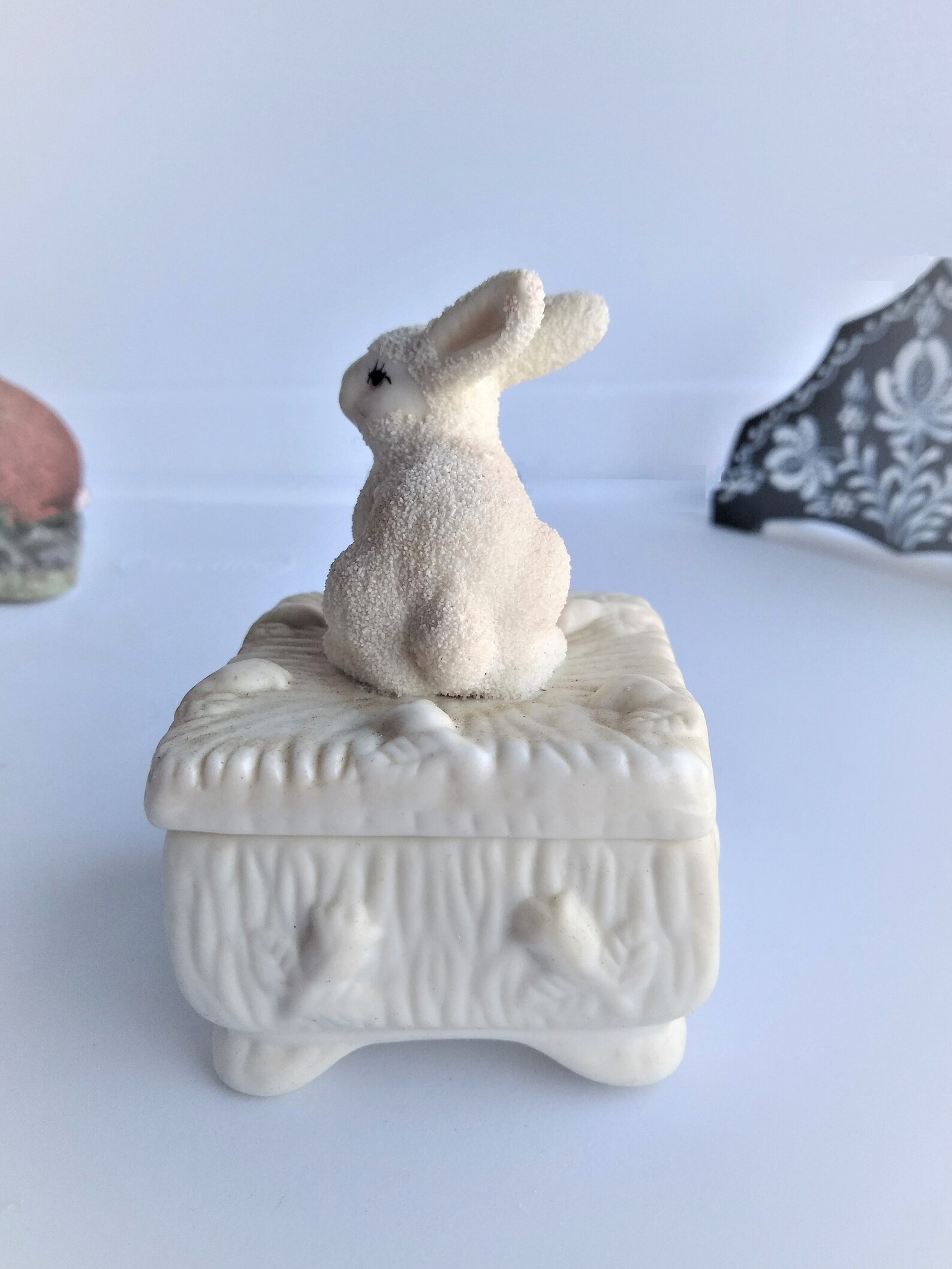 Snow Bunny Jewelry Trinket Box White Bunny Porcelain Trinket | Etsy