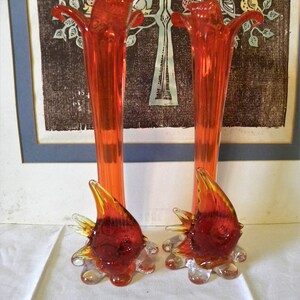 Fluted Red Glass Fish Vase, Vintage Murano Ruby Red Tulip Glass Vase ...