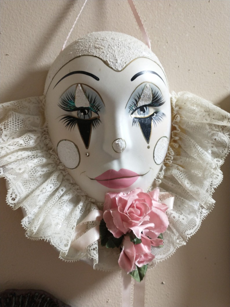 Vintage Handmade Pierrot Clown Hanging Face Mask French - Etsy